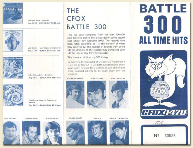 1470 CFOX Montréal Top 300 survey from October-November 1970